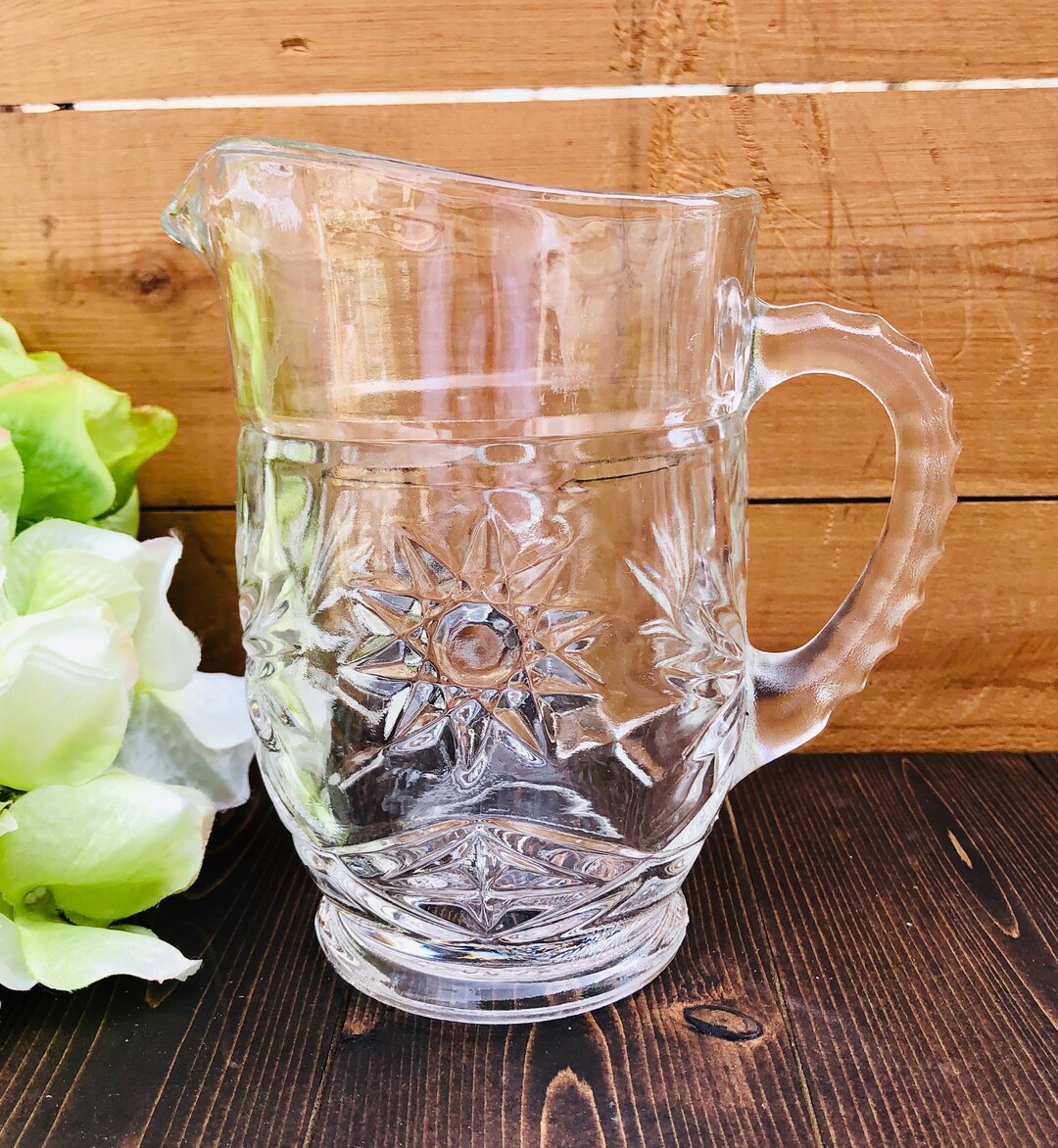 Vintage Pressed Clear Glass Milk Pitcher Star Design 21 Available Sold ...