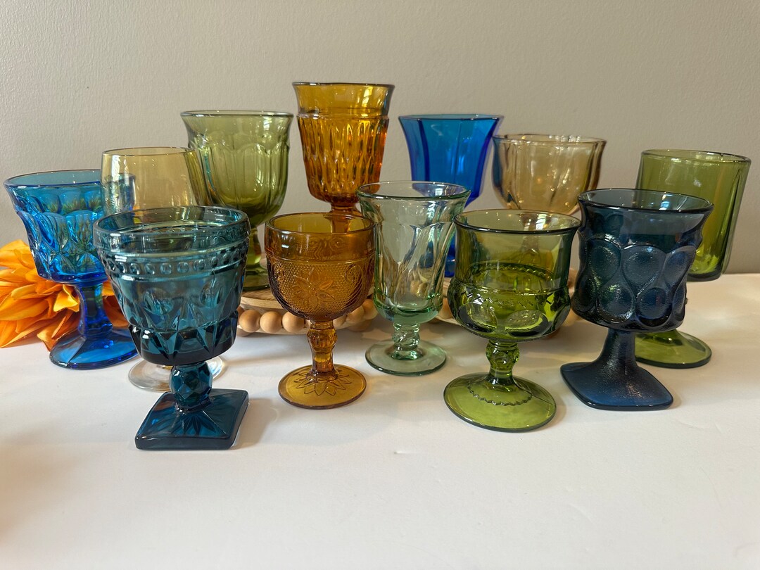 Colorful Mismatched Small Wine Glasses Set of 12 4 Each/green/blue ...