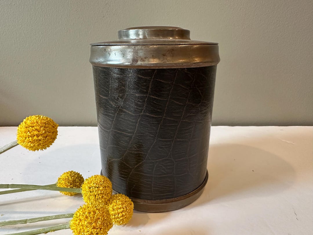 Vintage - Pipe Cigar Tobacco Humidor - Leather Wrapped Canister With ...
