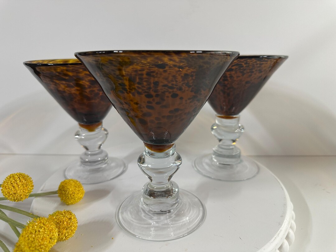 Tortoise Shell - Clear Stem - Blown Glass - Martini Glasses - Barware ...