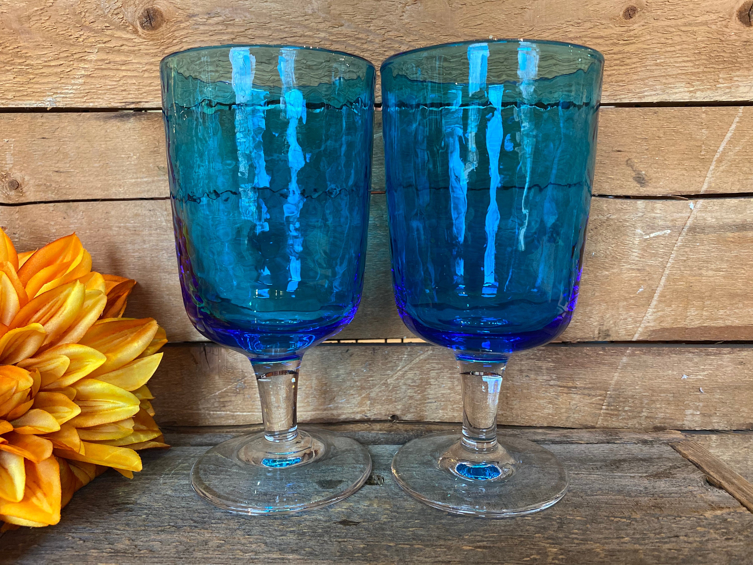Dimpled Blue Large Stemware Set of 2 - Etsy