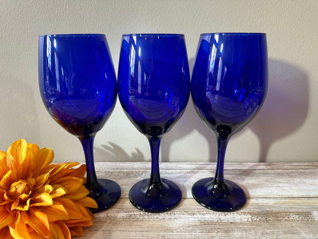 Libbey Premiere Cobalt Blue Tall Water/wine Goblet Set of 3 8 1/4 Tall ...