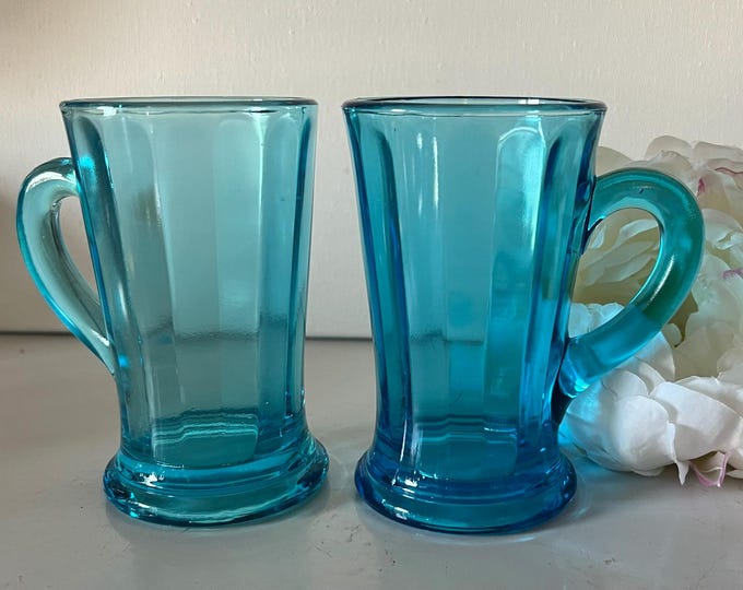 Vintage Cerulean Turquoise Blue - Paneled & Tapered - Glass - Handled ...