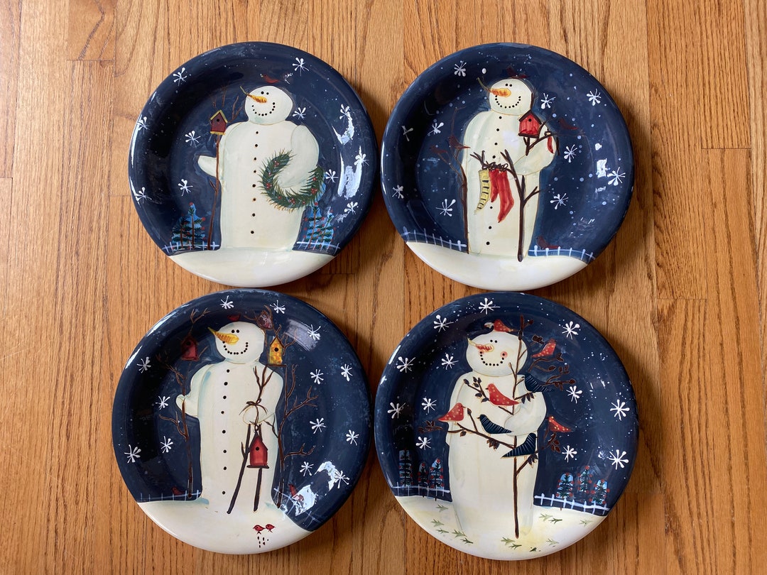 Vintage Certified International Twilight Snowman white Stars Mary Beth ...