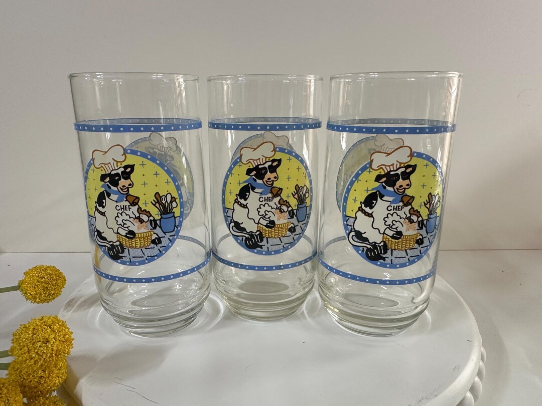 Indiana Glass - Holstein Cow - CHEF - Tumblers - Set of 3 - 6" Tall ...