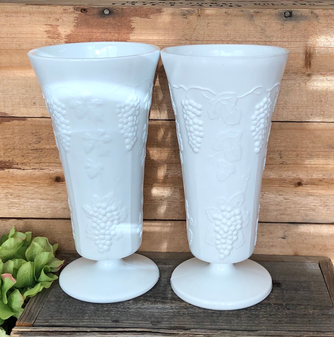 Indiana Harvest Grape Pattern Milk Glass Vases - Set of 2 - Etsy