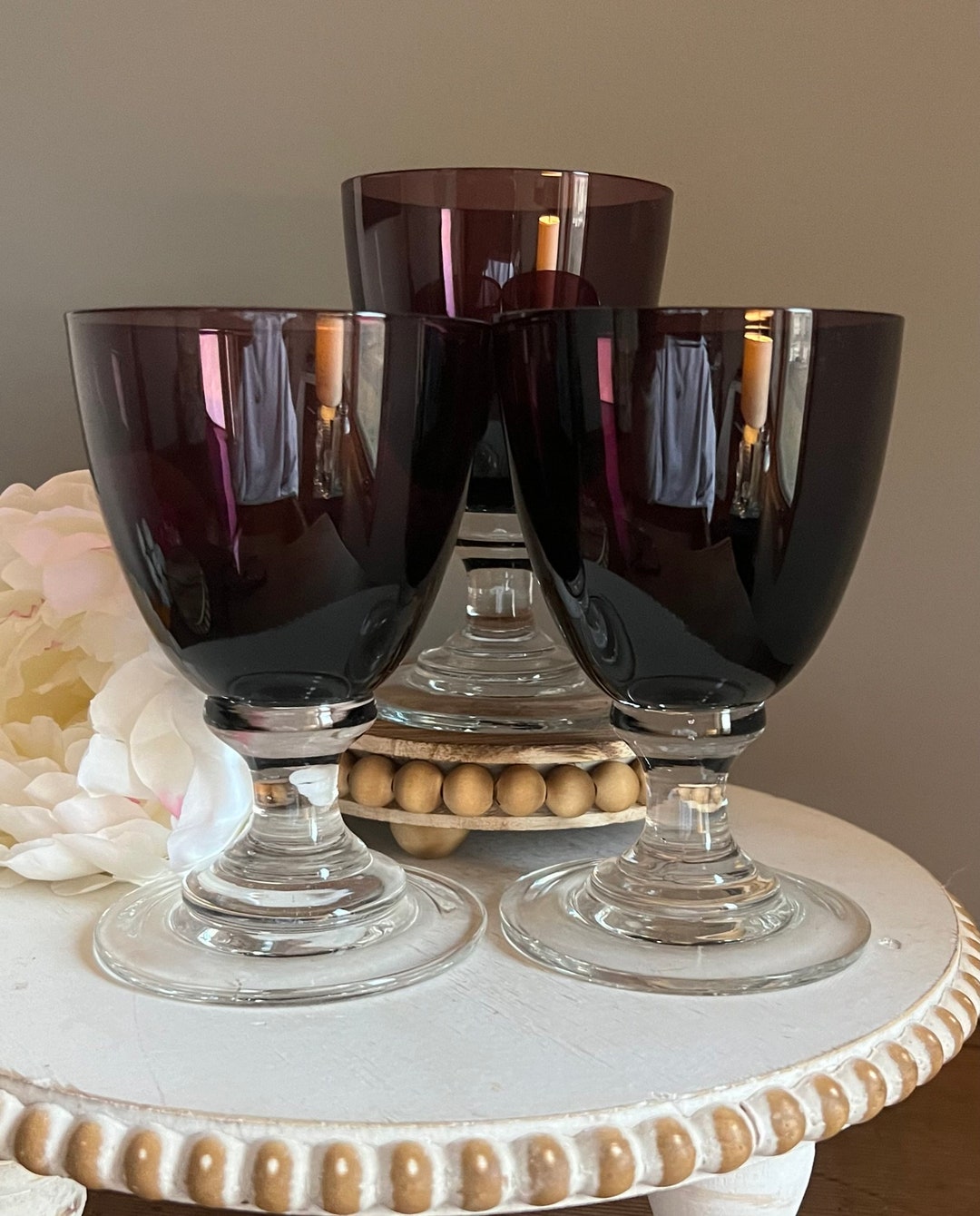 Purple Water/wine Goblets - Purple Bowl - Clear Stem - 6" Tall - 12oz ...