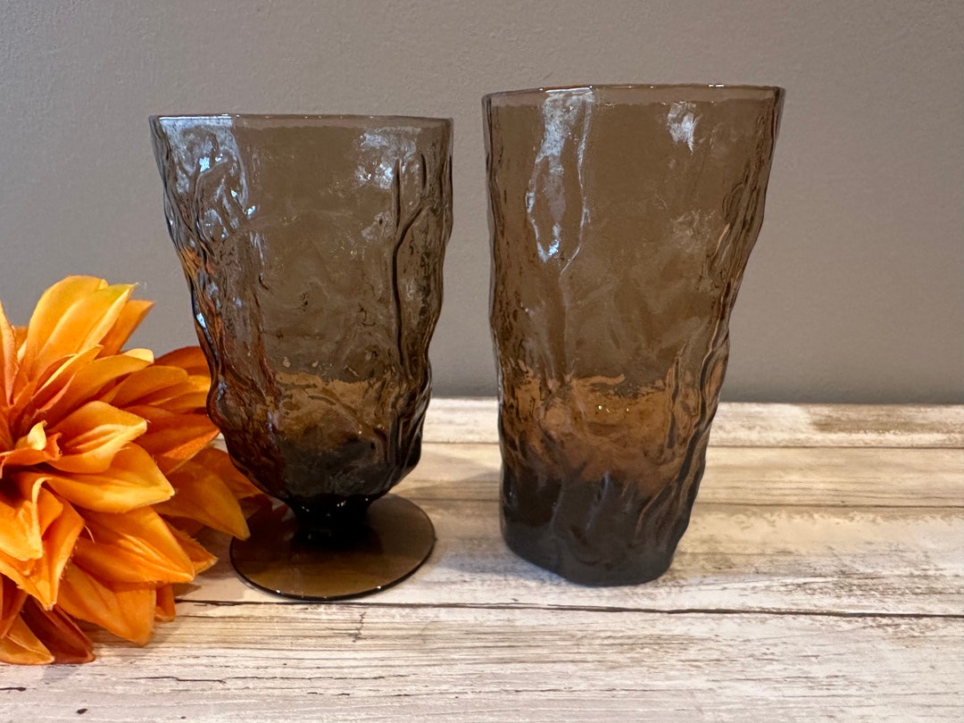 Vintage Seneca Driftwood Brown ONE Water Goblet 5 1/2 Tall ONE Flat ...