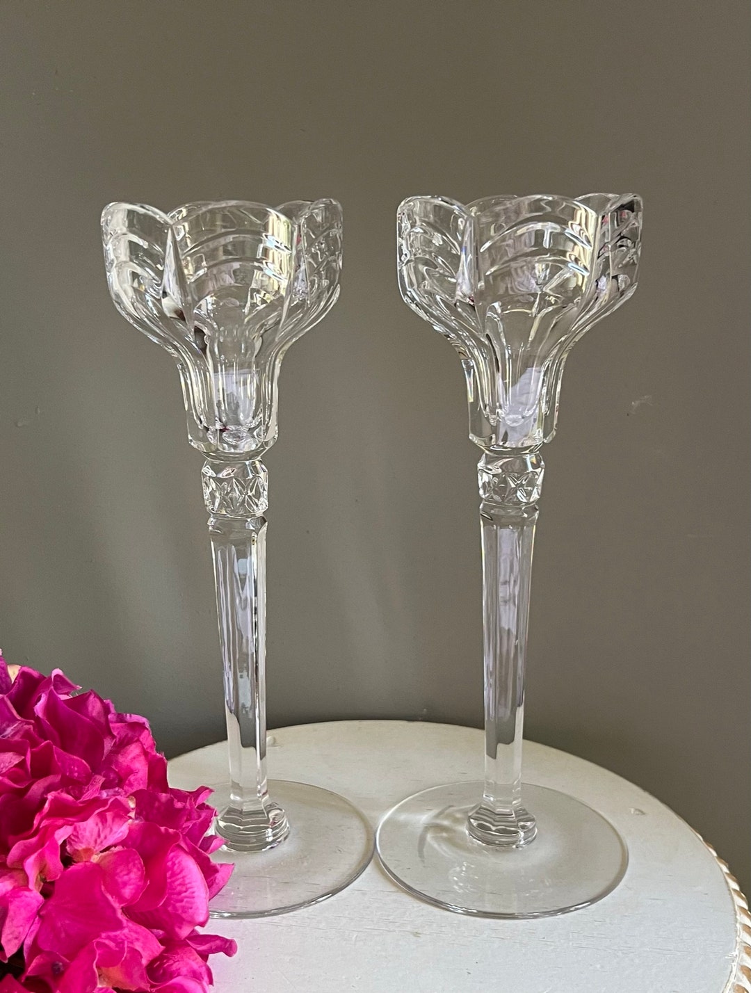 Rogaska Crystal Scalloped Top Candlesticks - 10 1/2" Tall - 4 1/4" Base ...