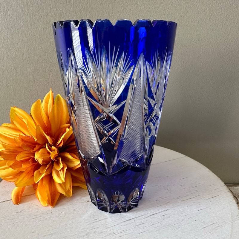 Cobalt Blue Crystal Vase - Etsy