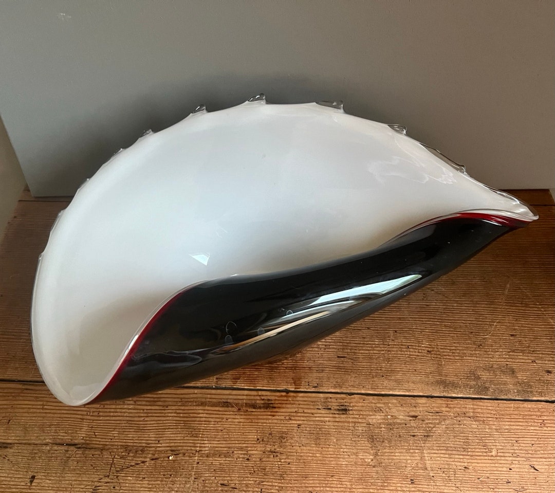 Hand Blown (jozefina Krosno?) Centerpiece Art Deco Glass 17 1/2” Rolled ...