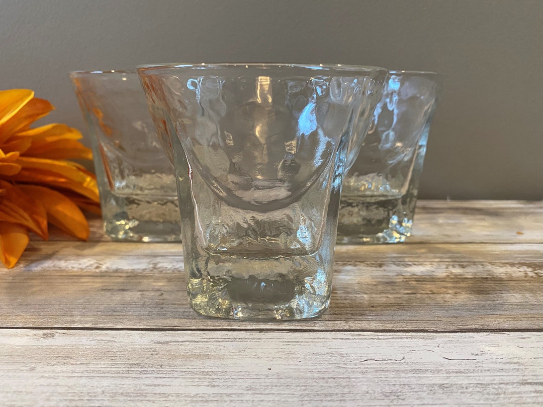 Vintage LIBBEY ST REGIS Ice Texture Square Base on the Rocks Clear Glass Set of 3 3 1/2 Tall 7 ...