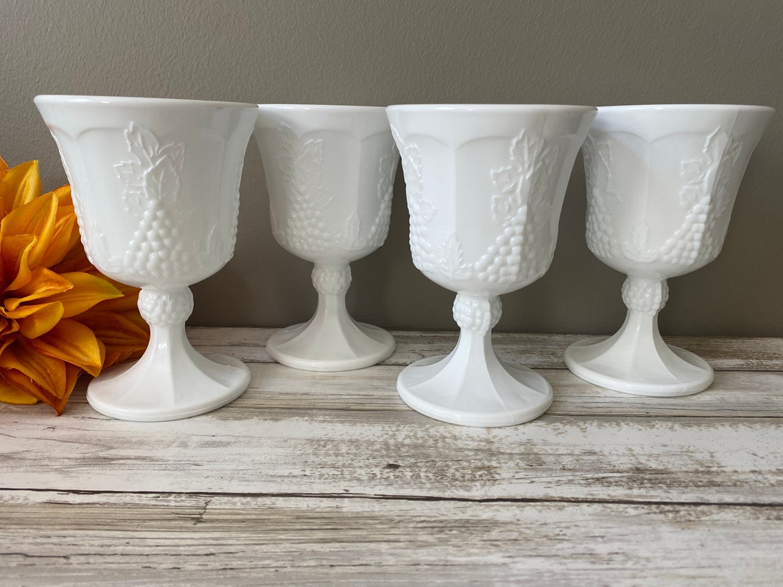 Vintage Indiana Glass Milk Glass Grape Pattern Tumblers - Etsy