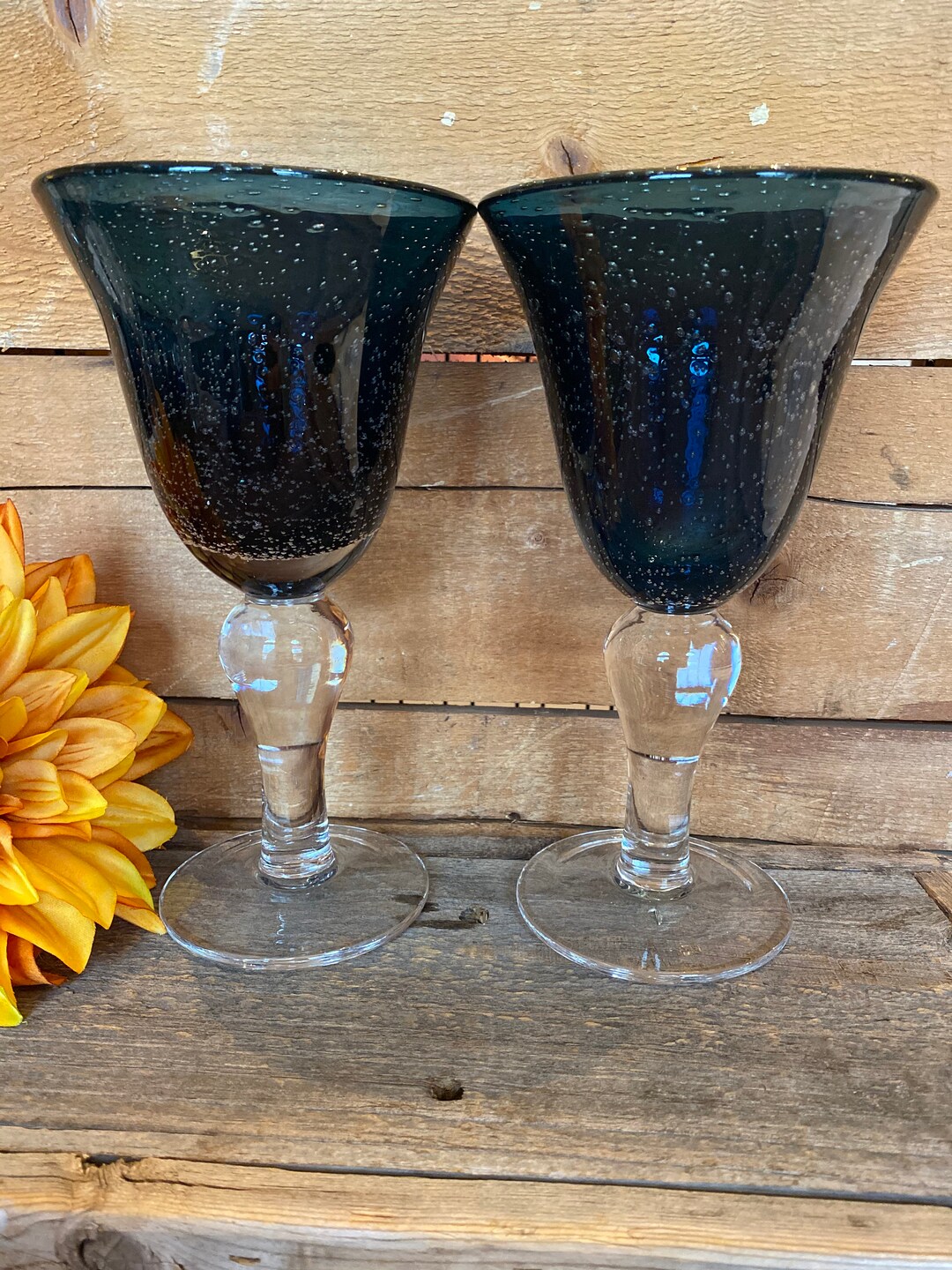 Dark Blue Hand Blown Mexican Goblets - Set of 2 - Etsy