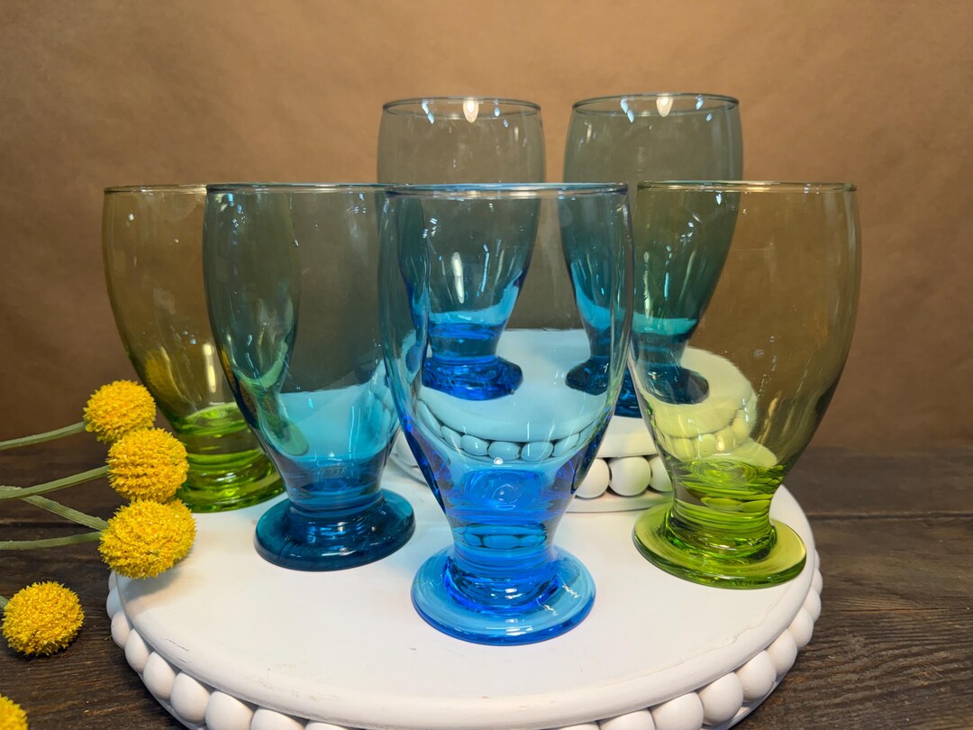 Cristar - Footed - Water Goblet - Mismatched - Set of 6 - Blue/green ...