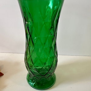 Vintage E. O. Brody Flower Vase Emerald Green Glass Diamonds 8 3/4 ...