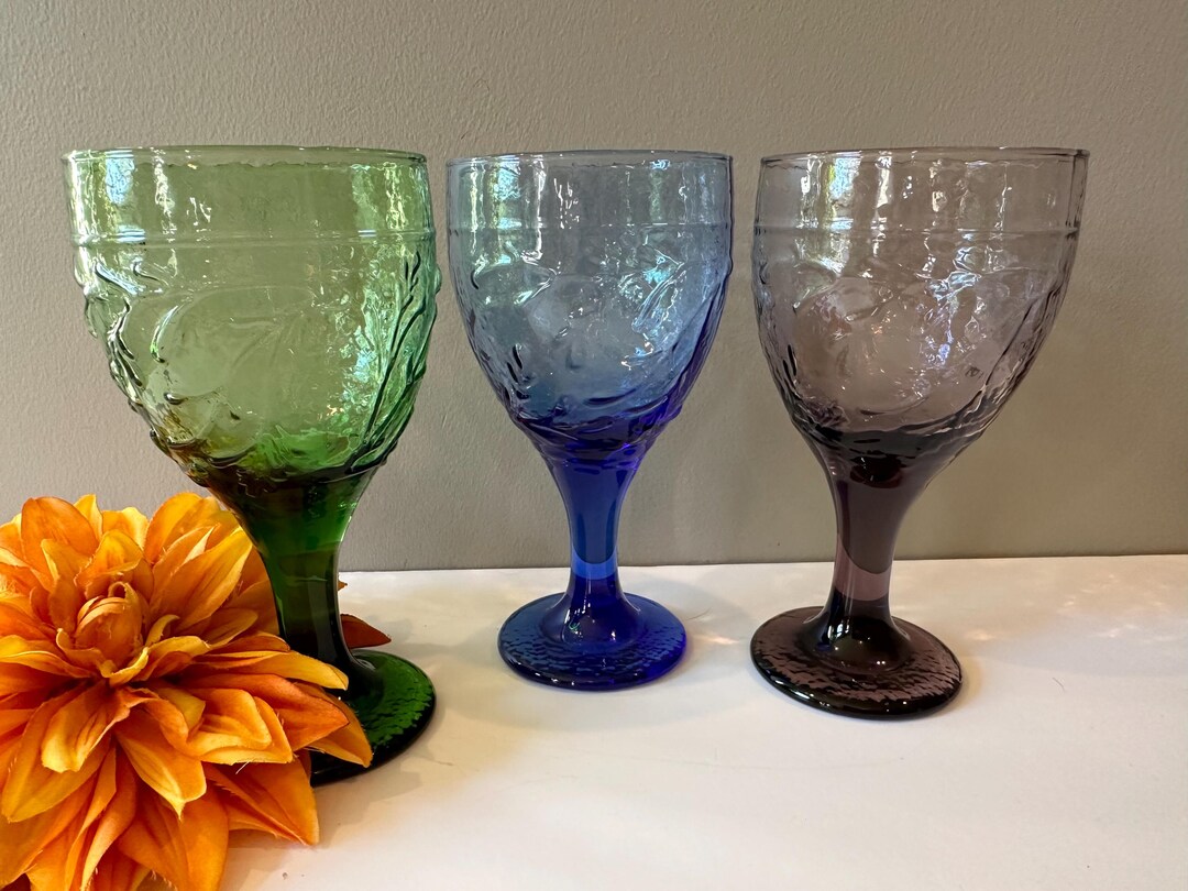 Libbey Garden Vine Water Goblets Set of 3 Blue/green/violet 7 Tall 16 ...