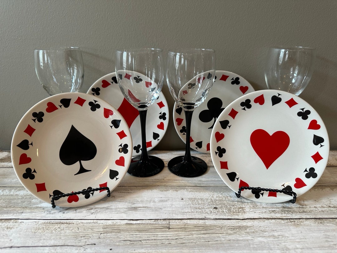 Card Party! - Luminarc - Playing Card Plates (4)/luminarc Black Stemmed ...