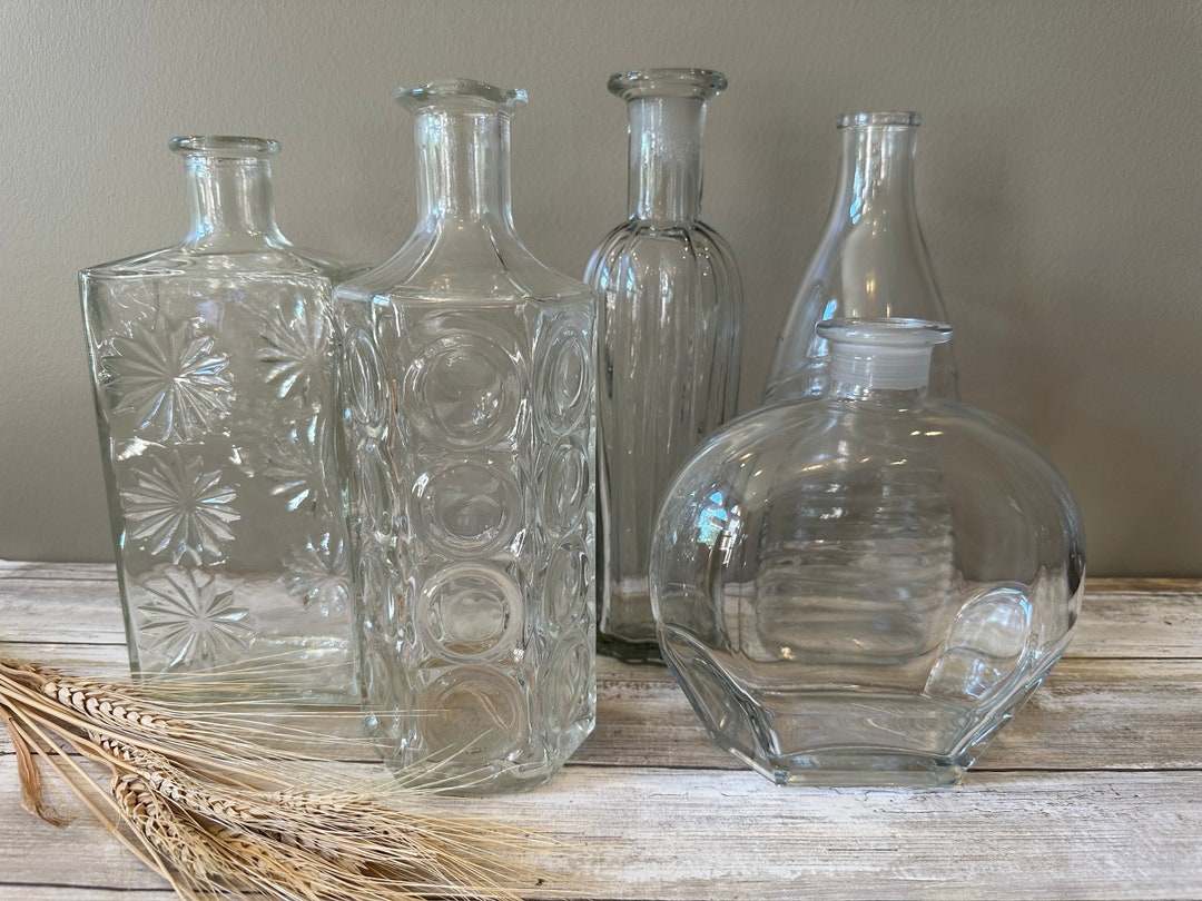 Premium Glass Bottles Set of 5 Mismatched Clear Average Height is 9 ...