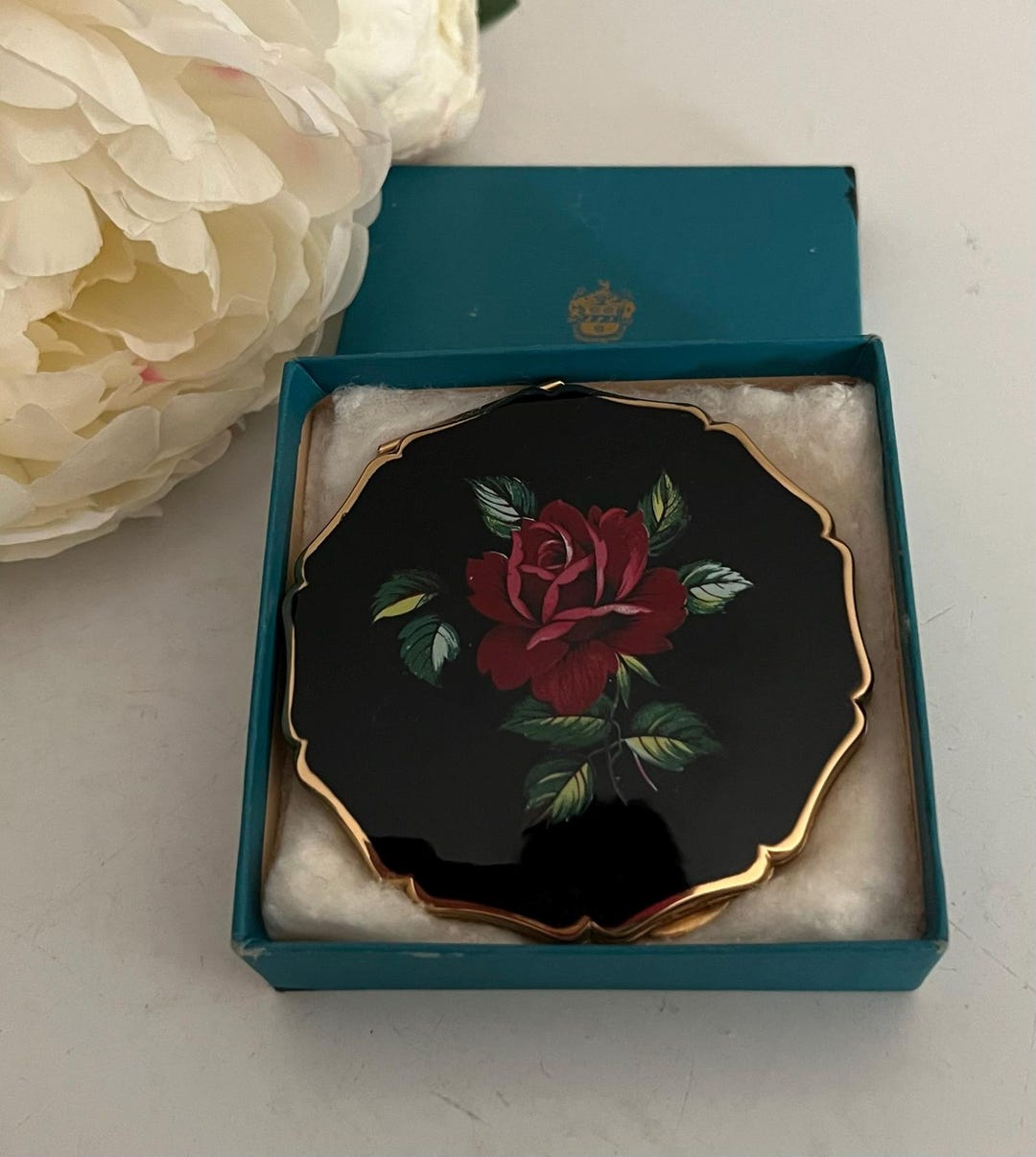 Unused "stunning" Red Rose and Black Stratton Powder Compact With ...