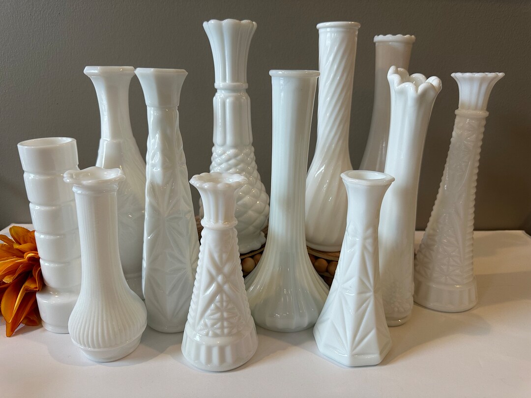 Milk Glass - Premium - Vases - Set of 12 - Height Varies ( 6.5" - 10 ...