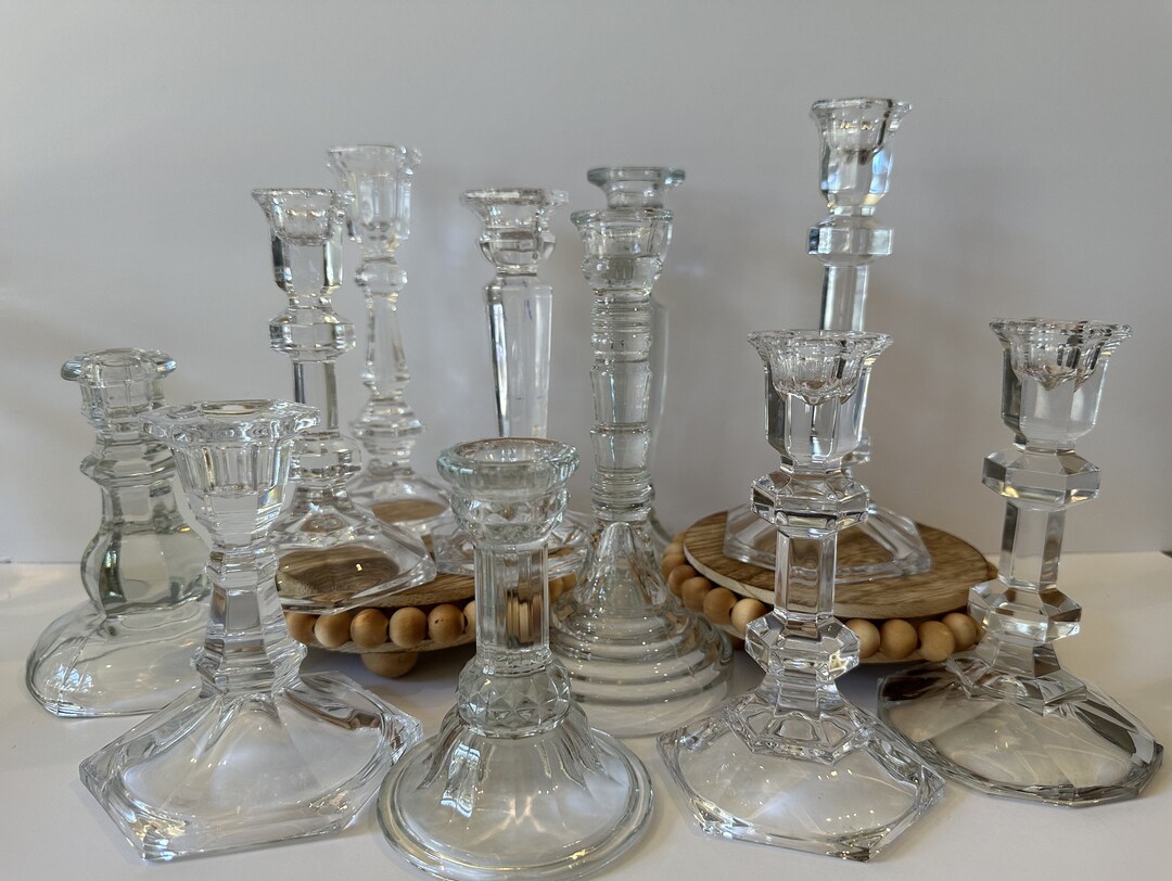 Clear Crystal Candlesticks Set of 11 Average Height is 7 1/2 Mismatched ...