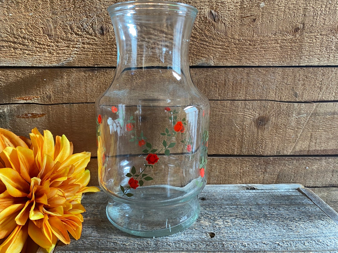 Vintage - Falling Red Rose Carafe - 8 3/4" Tall - Etsy