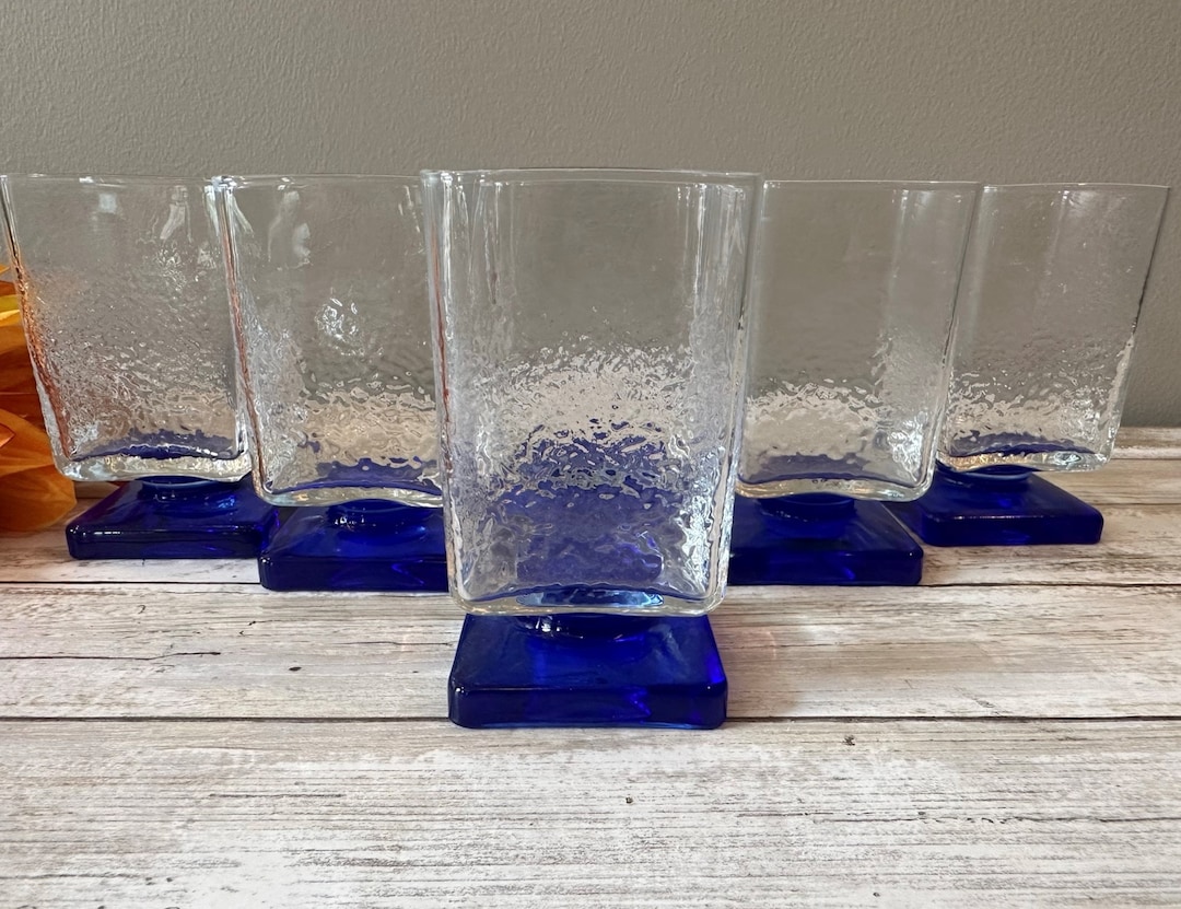 Disaronno - Footed Rocks Glass - Square Base - Textured - Cobalt Blue ...