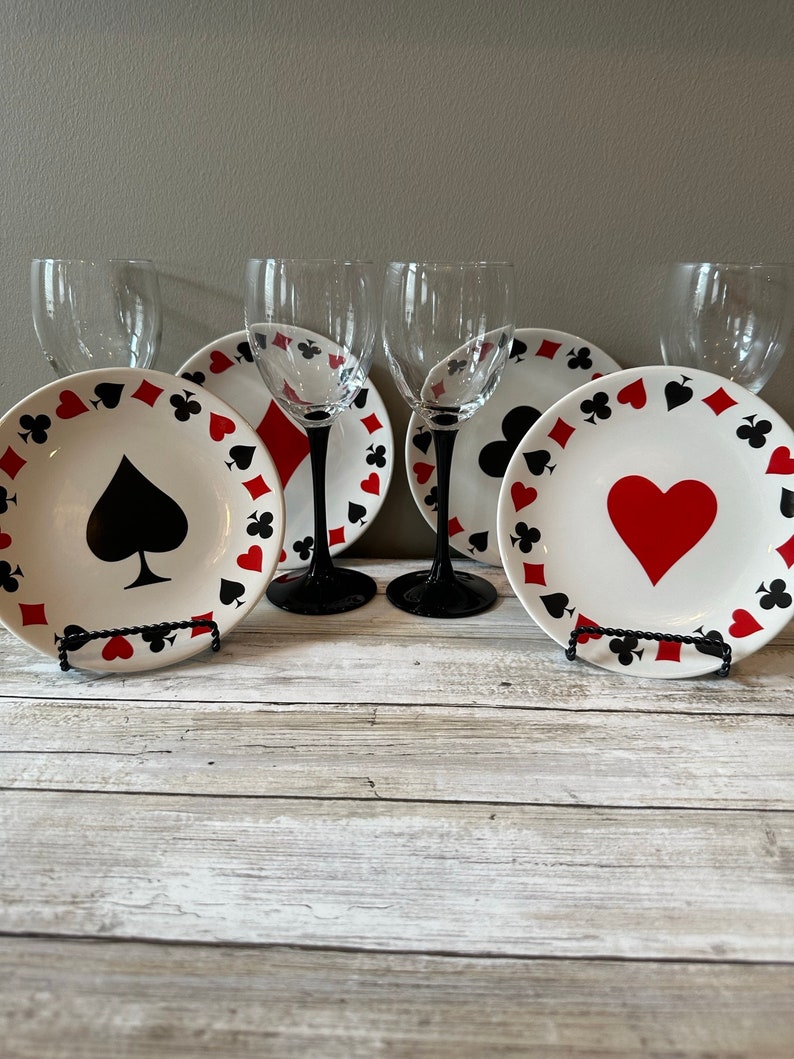 Card Party! - Luminarc - Playing Card Plates (4)/luminarc Black Stemmed ...