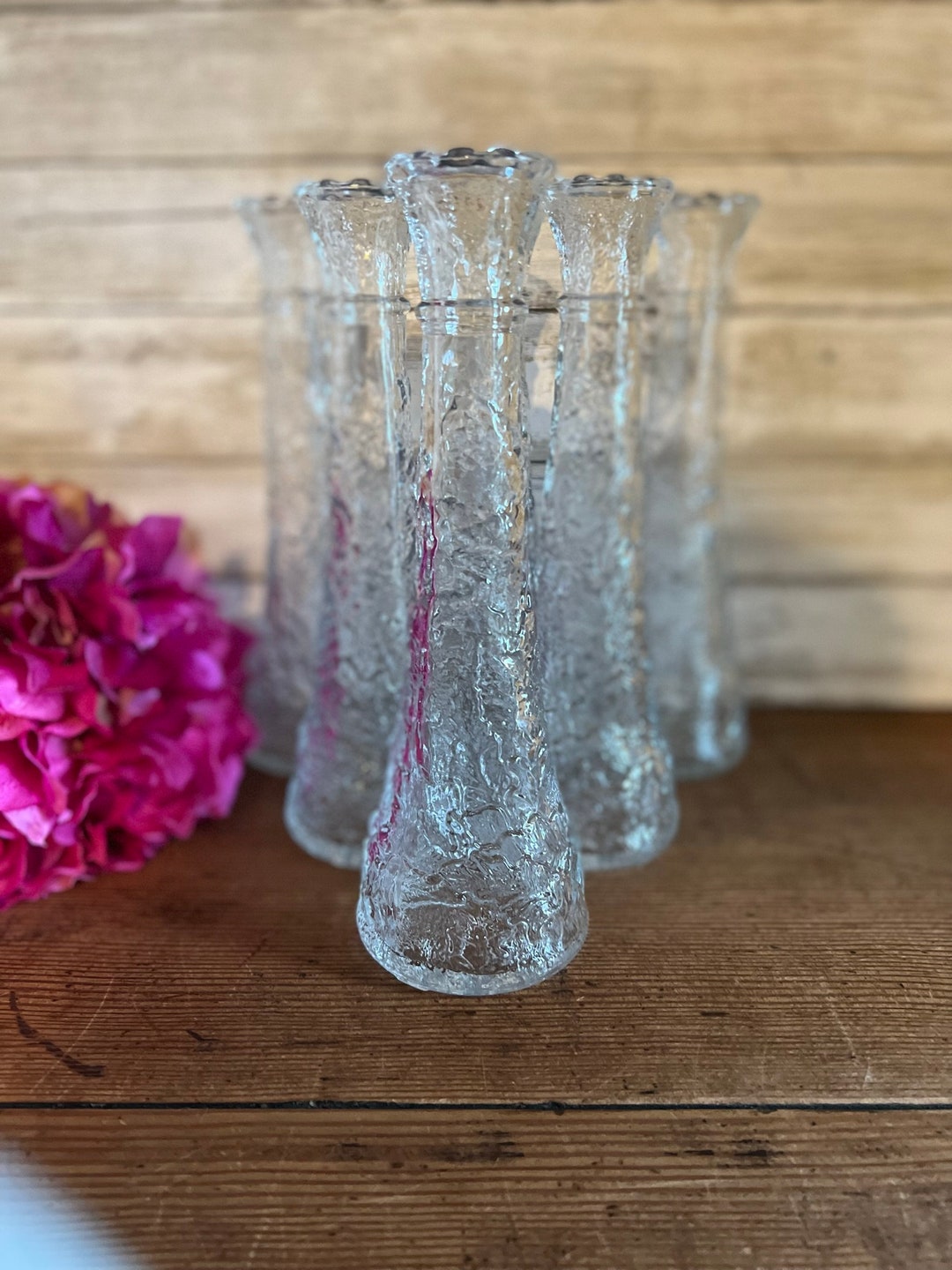 Vintage Libbey of Canada Clear Bud Vases - 9" Tall - Embossed Leaf ...