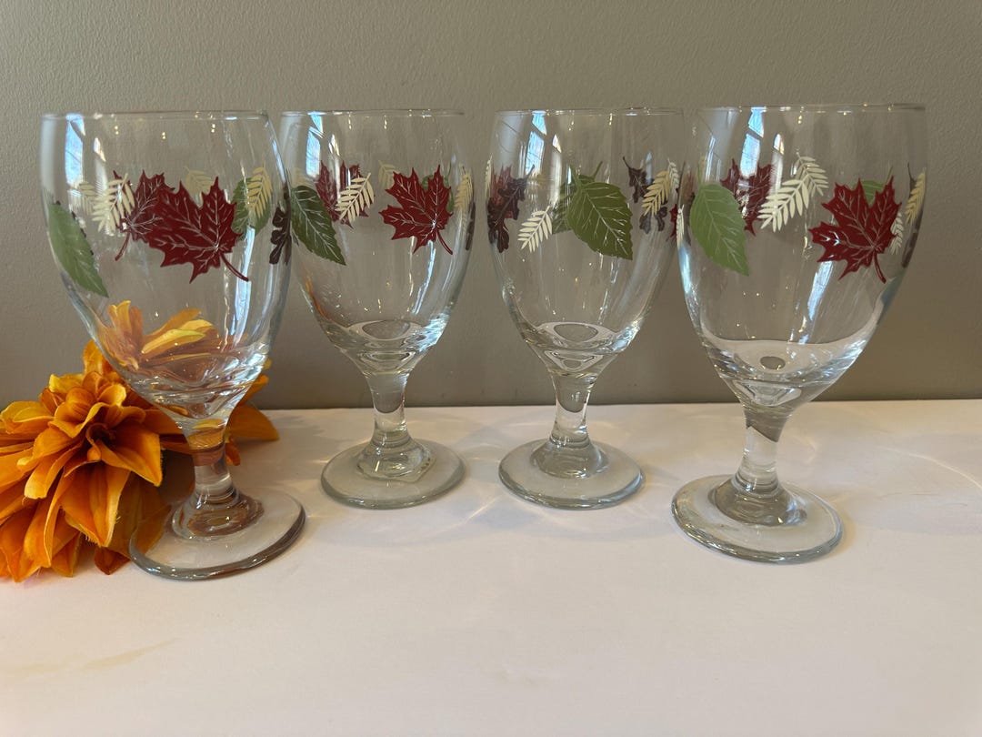 Libbey - Autumn Leaves - Fall - Stemmed Water Goblet - Set of 4 - 7 ...
