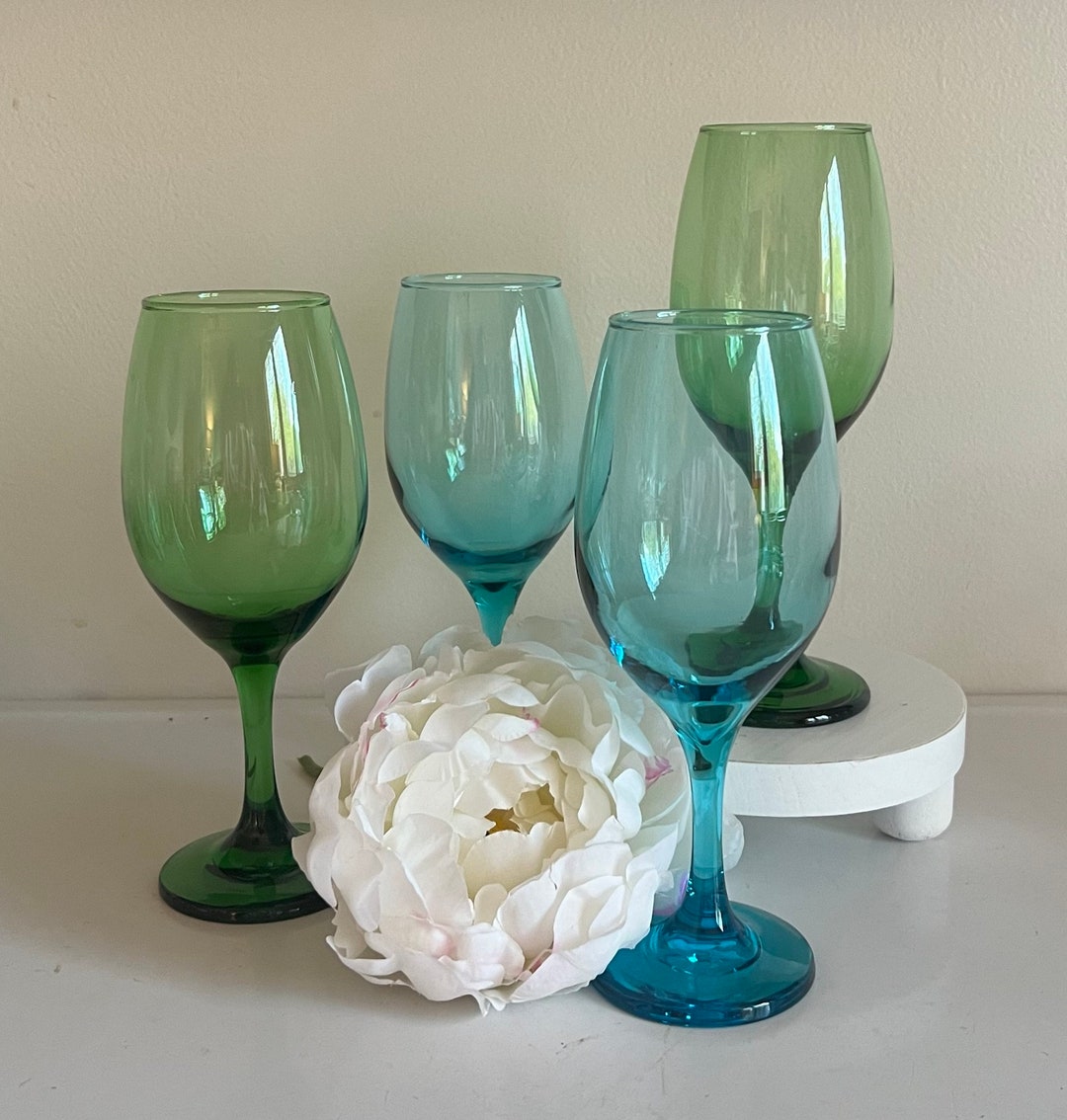 Cristar - Mismatched - Green and Blue - Wine Glasses - Set of 4 - Two ...