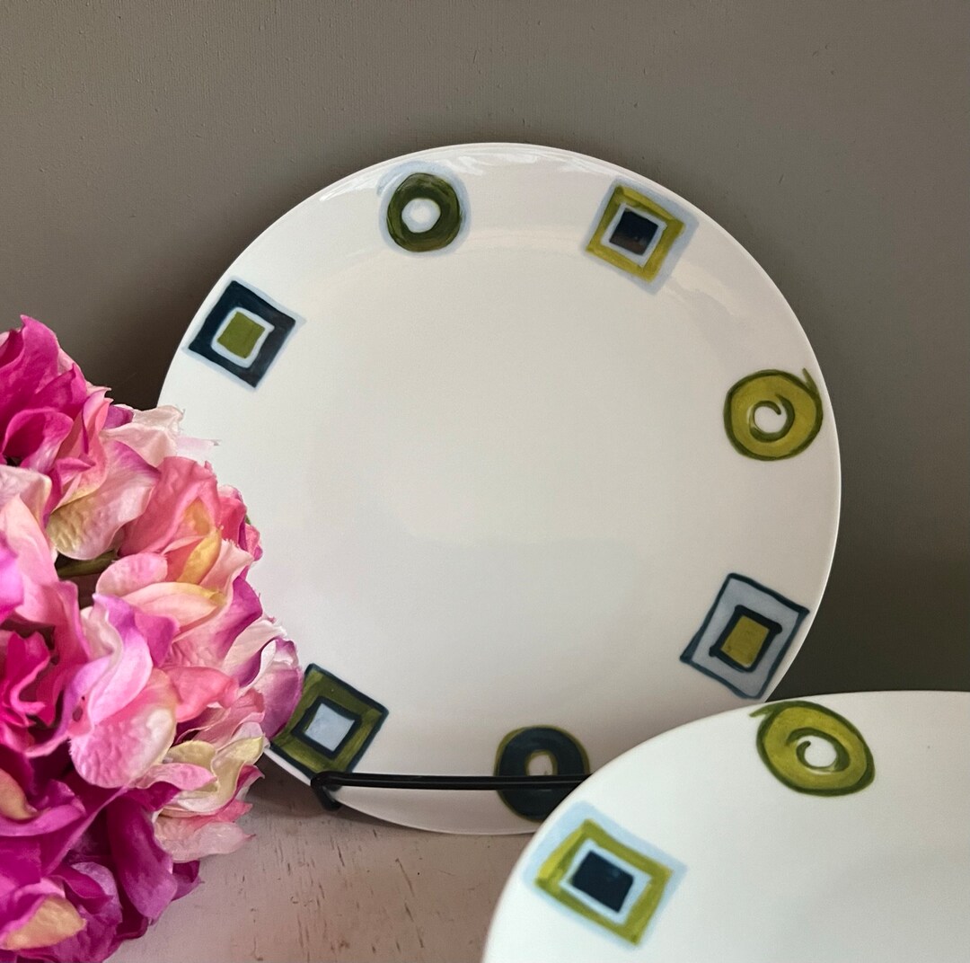 Crate&barrel Geometric Plates - Set of 5 - 7 7/8" Diameter- Green and ...