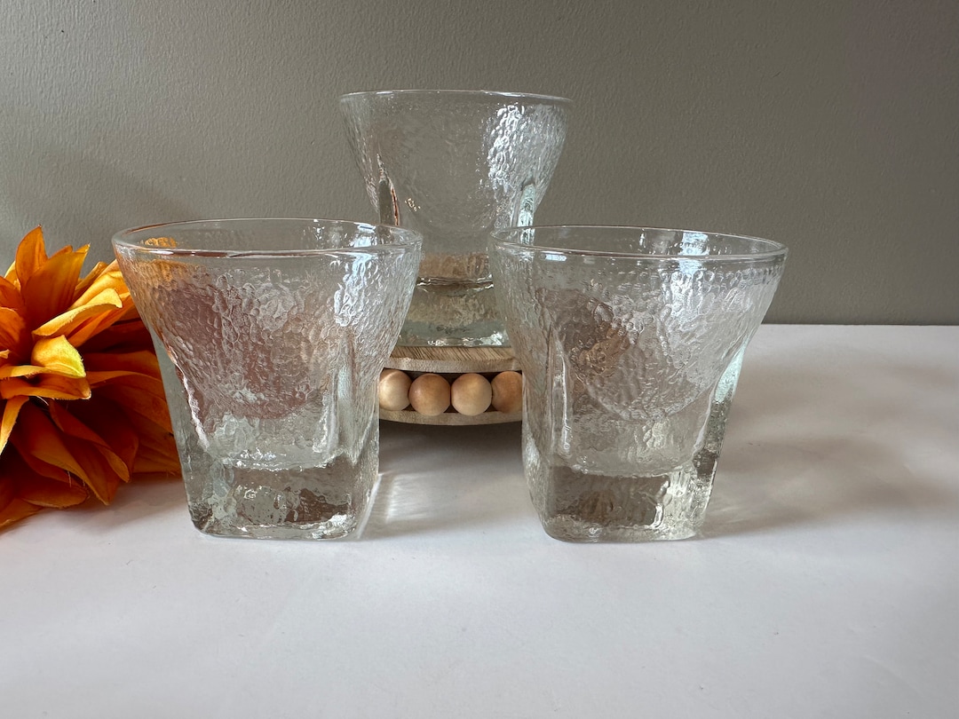 Vintage - LIBBEY ST REGIS - Ice Texture - Square Base - on the Rocks Clear Glass - Set of 3 - 3 ...