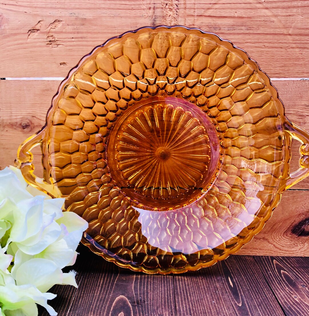 Vintage Indiana Glass Co. Amber Color Honeycomb Pattern - Serving Dish ...