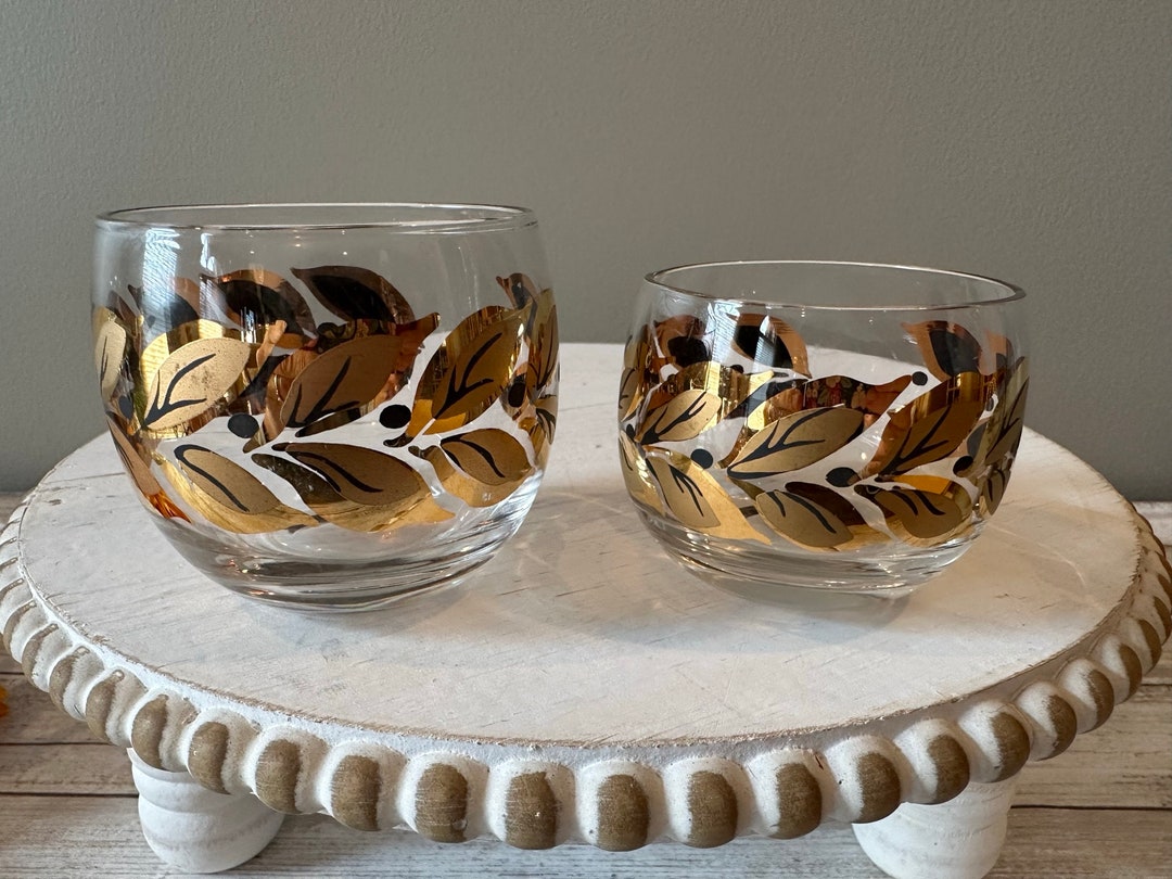 Vintage - Roly Poly - Barware Glasses - Gold Black - Laurel Leaves ...