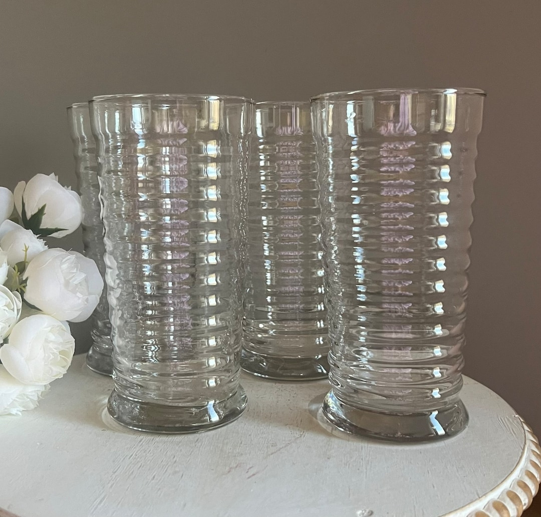 Clear Ribbed Glass Tumblers Set of 4 6 3/8 Tall 16oz. - Etsy