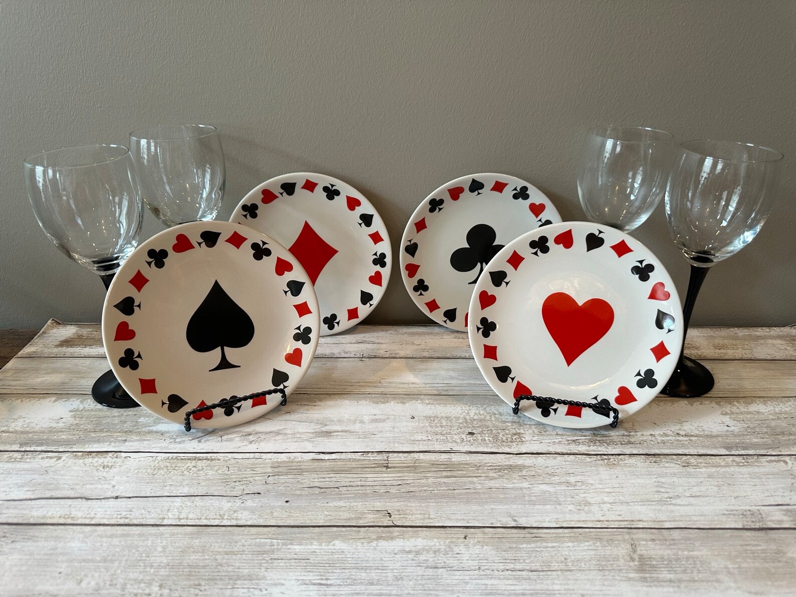 Card Party! - Luminarc - Playing Card Plates (4)/luminarc Black Stemmed ...