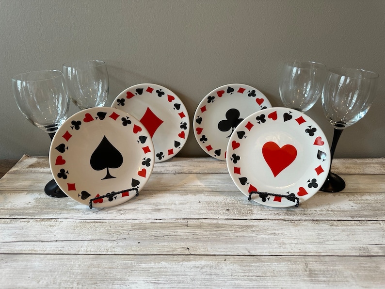 Card Party! - Luminarc - Playing Card Plates (4)/luminarc Black Stemmed ...