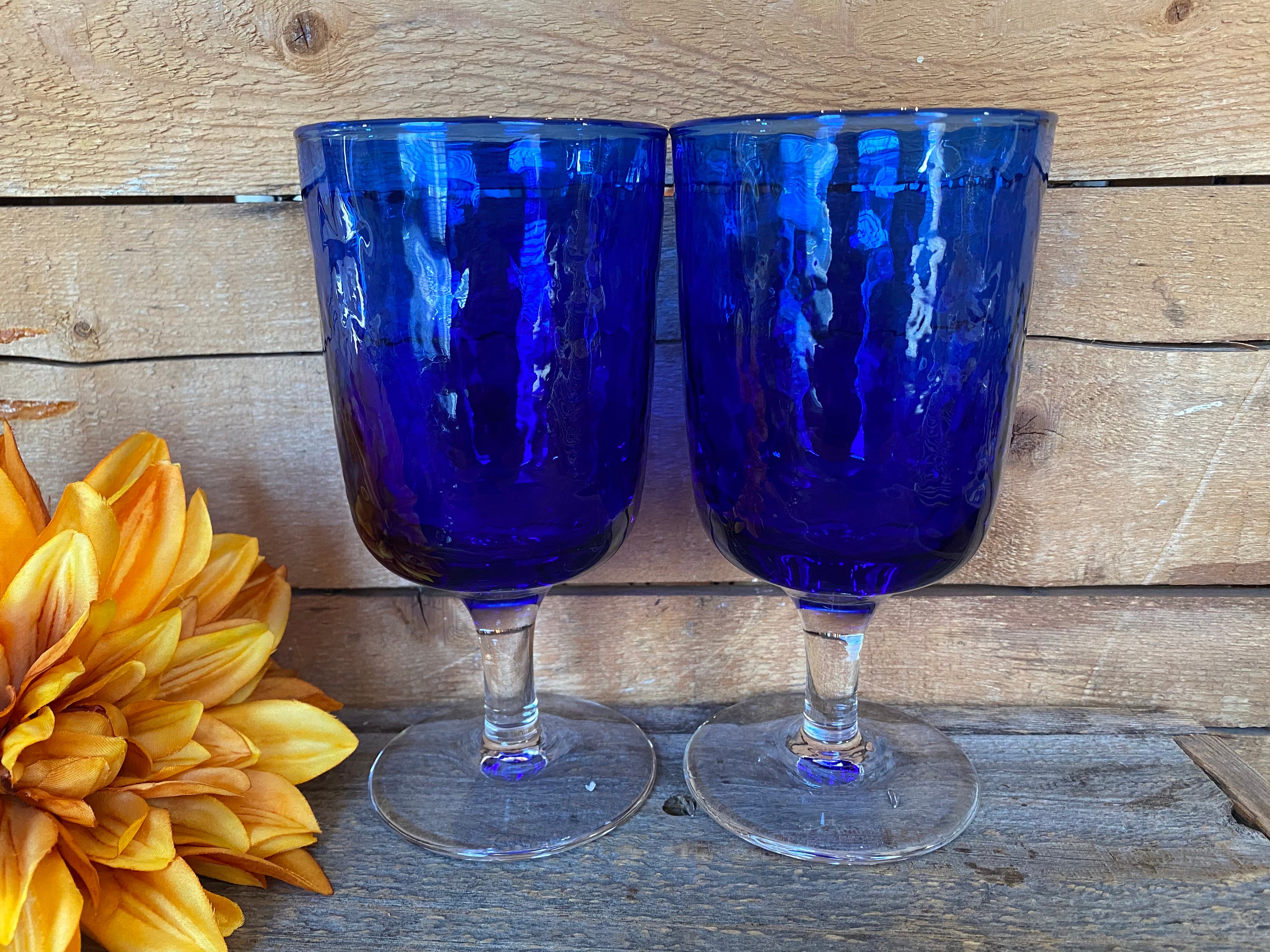 Dimpled Cobalt Blue Large Stemware Set of 2 7 Tall | Etsy