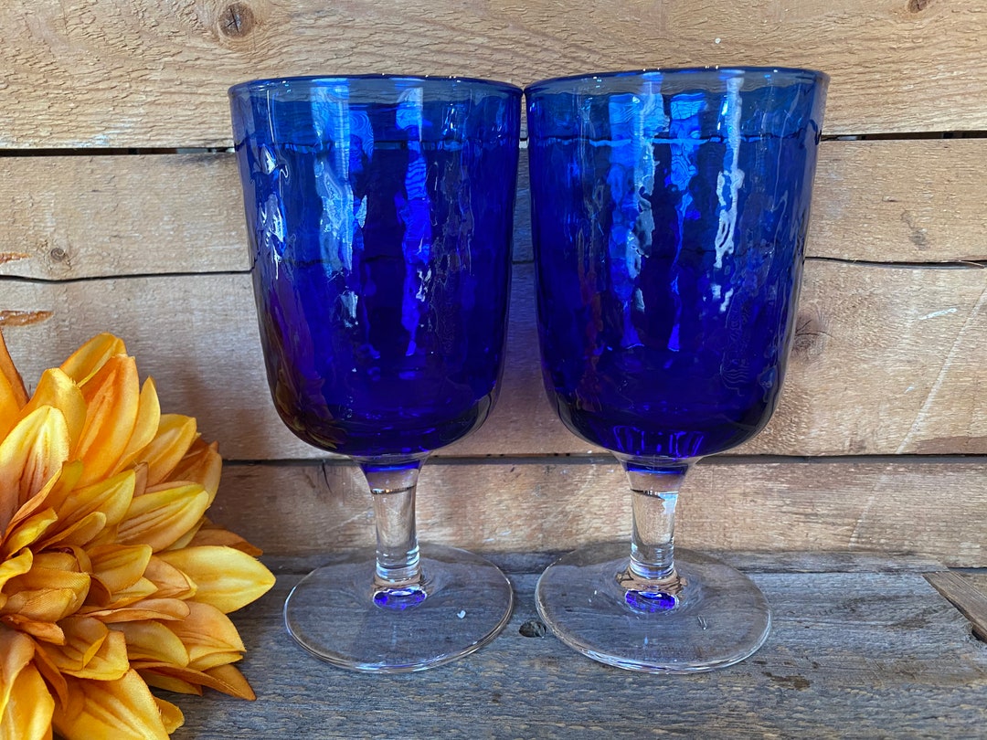 Dimpled Cobalt Blue Large Stemware Set of 2 7 Tall 16 Oz. - Etsy