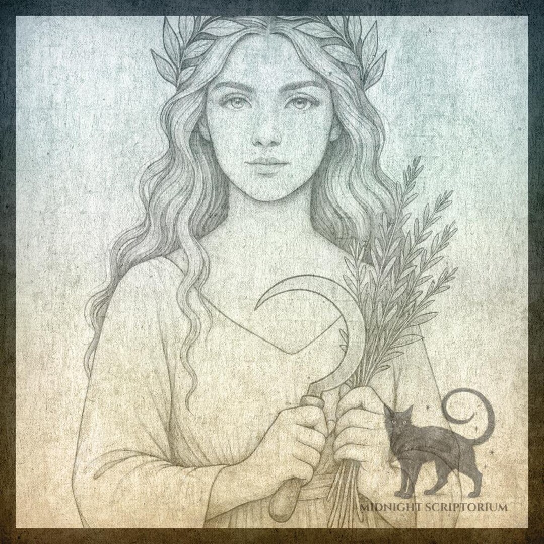 Harvest Maiden Coloring Page: Pagan Goddess Grayscale & Line Art ...