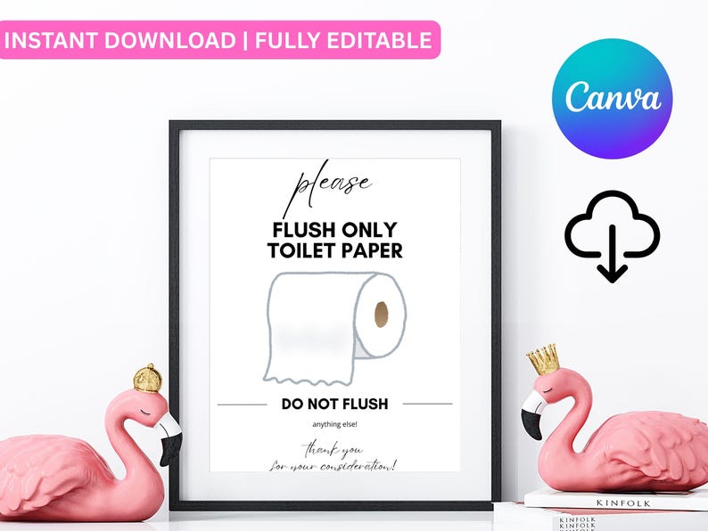 Do Not Flush Sign | Septic Safe Reminder | Airbnb Template | Toilet ...