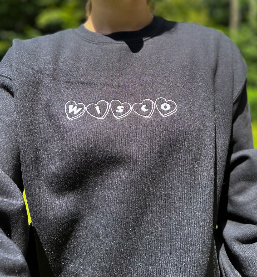 Wisco Retro Hearts Embroidered Crewneck/hoodie on Wisconsin Uw ...