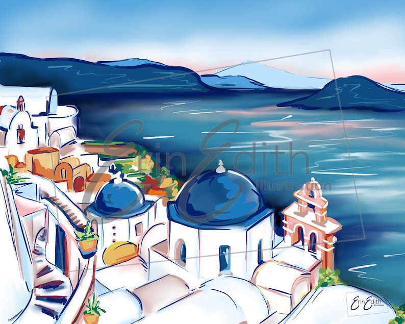Santorini Greece Print / Greece Print / Mediterranean Print | Etsy