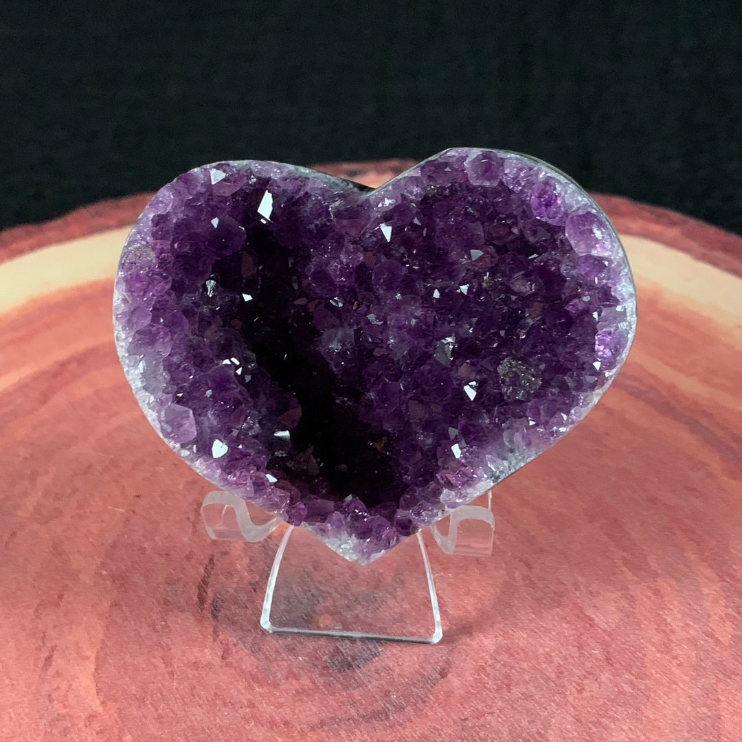 A597 Natural Amethyst Heart Sparkly Druzy Deep Purple Crystal Quartz W ...
