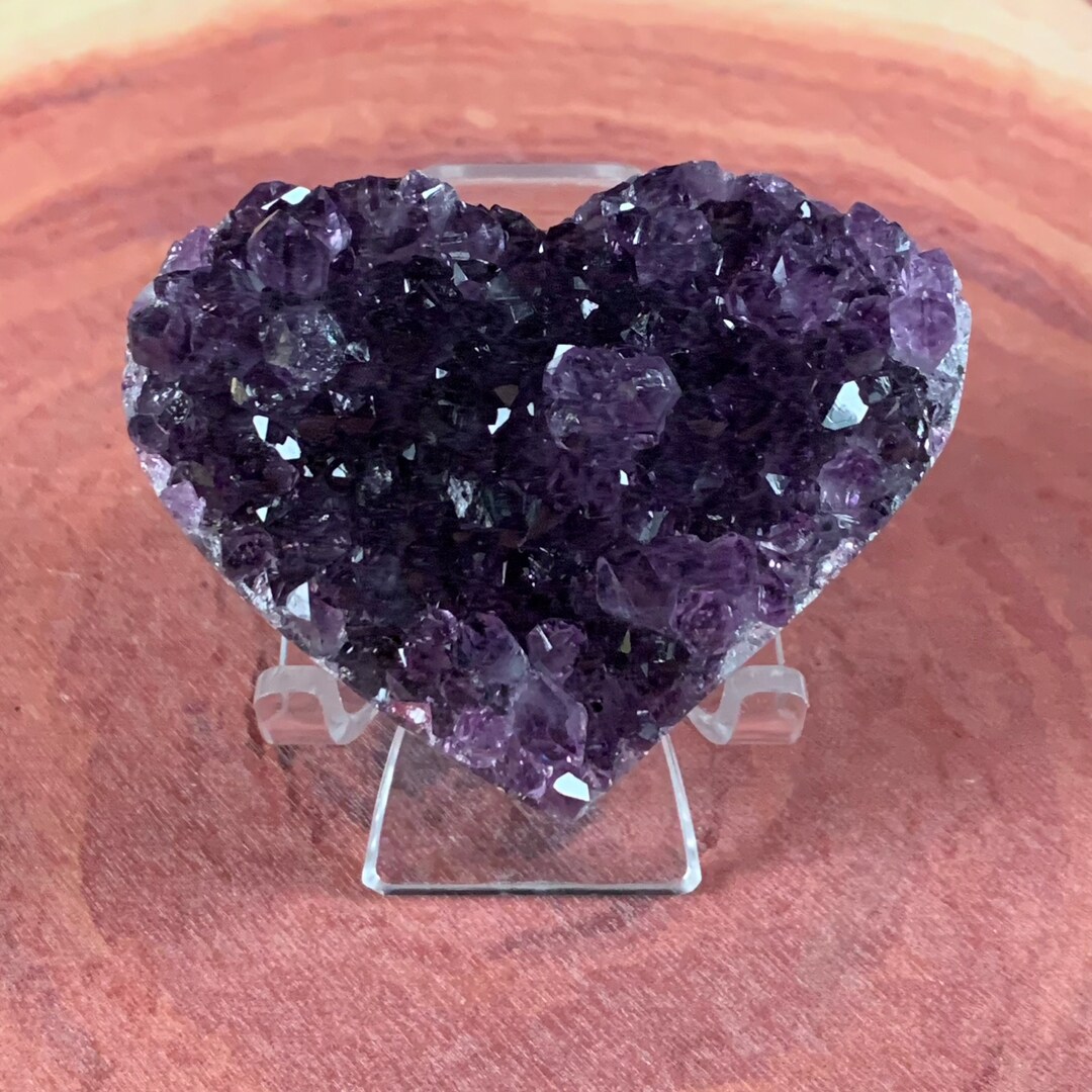 AAA Amethyst Heart Cluster: Deep Purple Druzy Crystal Geode With Stand ...