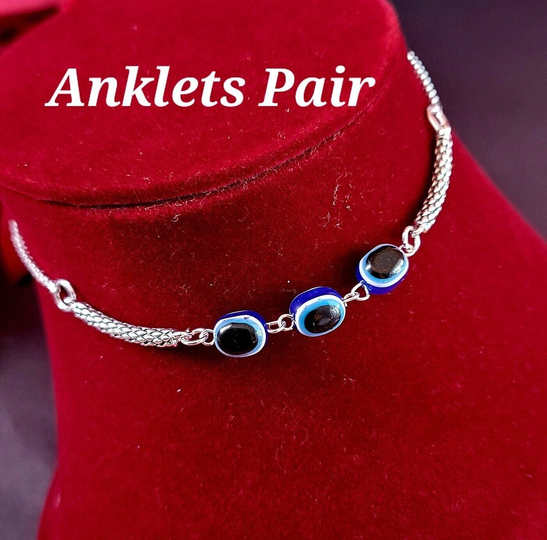 Evil Eye Silver Anklet Pair / Payal/ Indian Jewelry/ Silver Payal ...