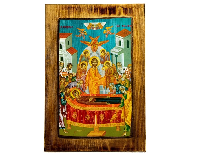 Dormition of Virgin Mary Icon, Handmade Greek Orthodox Icon of ...