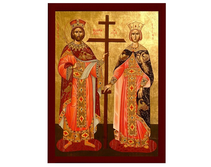Saint Constantine Icon & Saint Helen Icon, Handmade Greek Christian ...